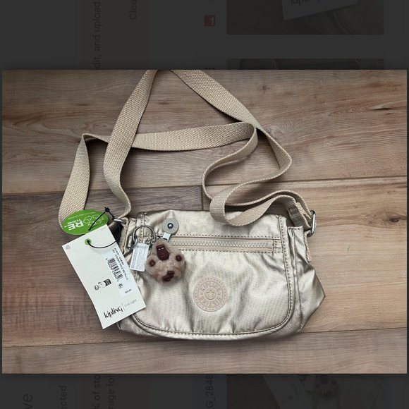 Kipling | Bags | Nwt Kipling Sabain Small Gold Metallic Shoulder Bag ...